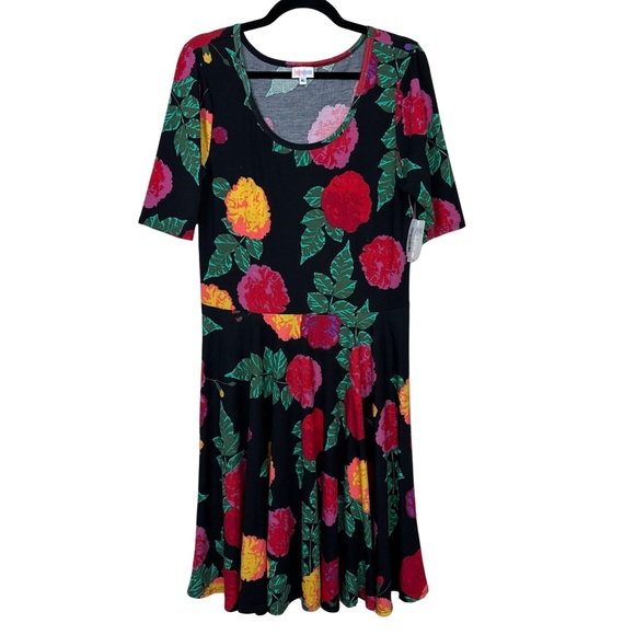 LuLaRoe | Dresses | Lularoe Nicole Black Multicolor Floral Print Short ...
